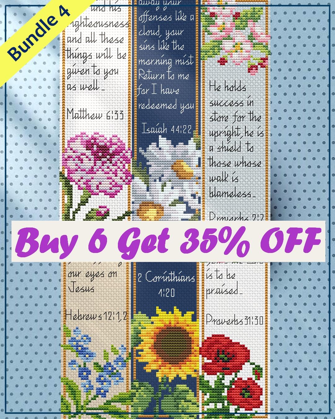 Cross-stitch Bible Bookmarks, DIY Scripture Bookmarks, Bundle of 6 ...