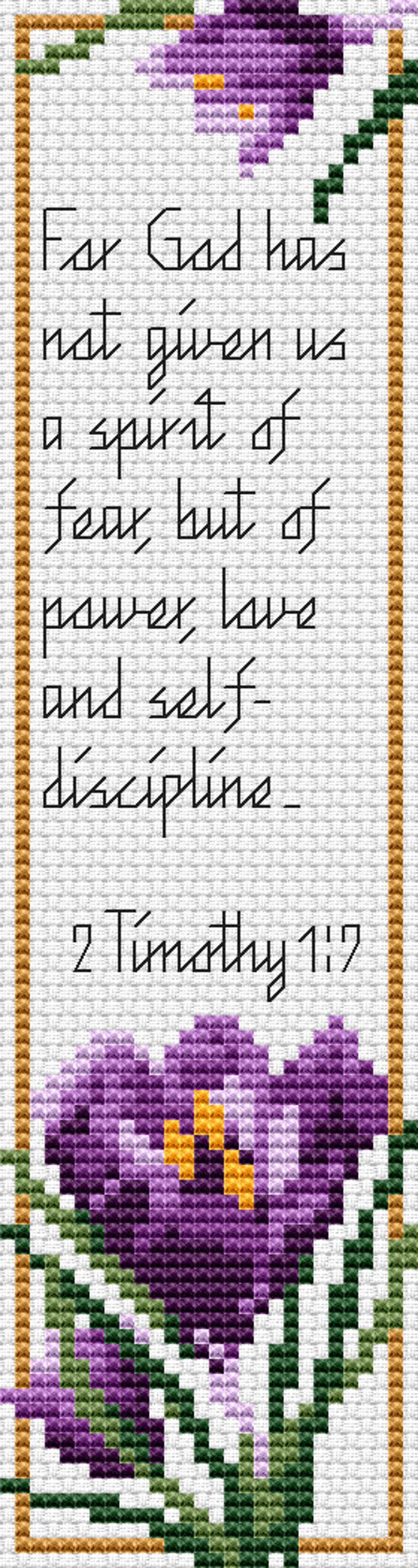 Purple Crocus DIY Bookmark Cross Stitch Pattern, Bible Verse 2 Timothy ...