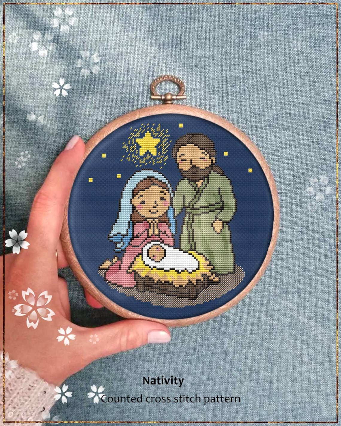 Nativity Scene Easy Modern Cross Stitch Pattern Baby Jesus Birth Stable ...