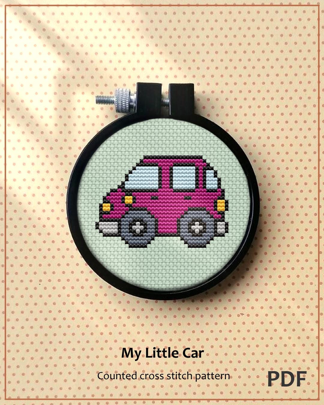 My Little Car Cross Stitch Pattern Gift for Kid Easy Beginner Mini Cute ...