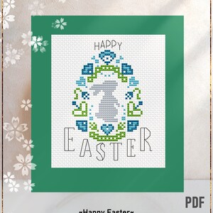 Happy Easter Simple Cross-stitch Pattern for DIY Greeting Card Flower ...