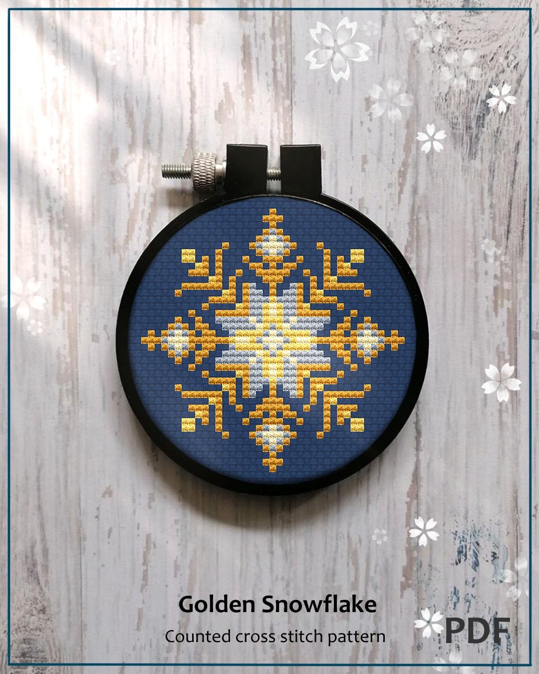Golden Snowflake Counted Cross Stitch Pattern Easy Mini Snowflake ...