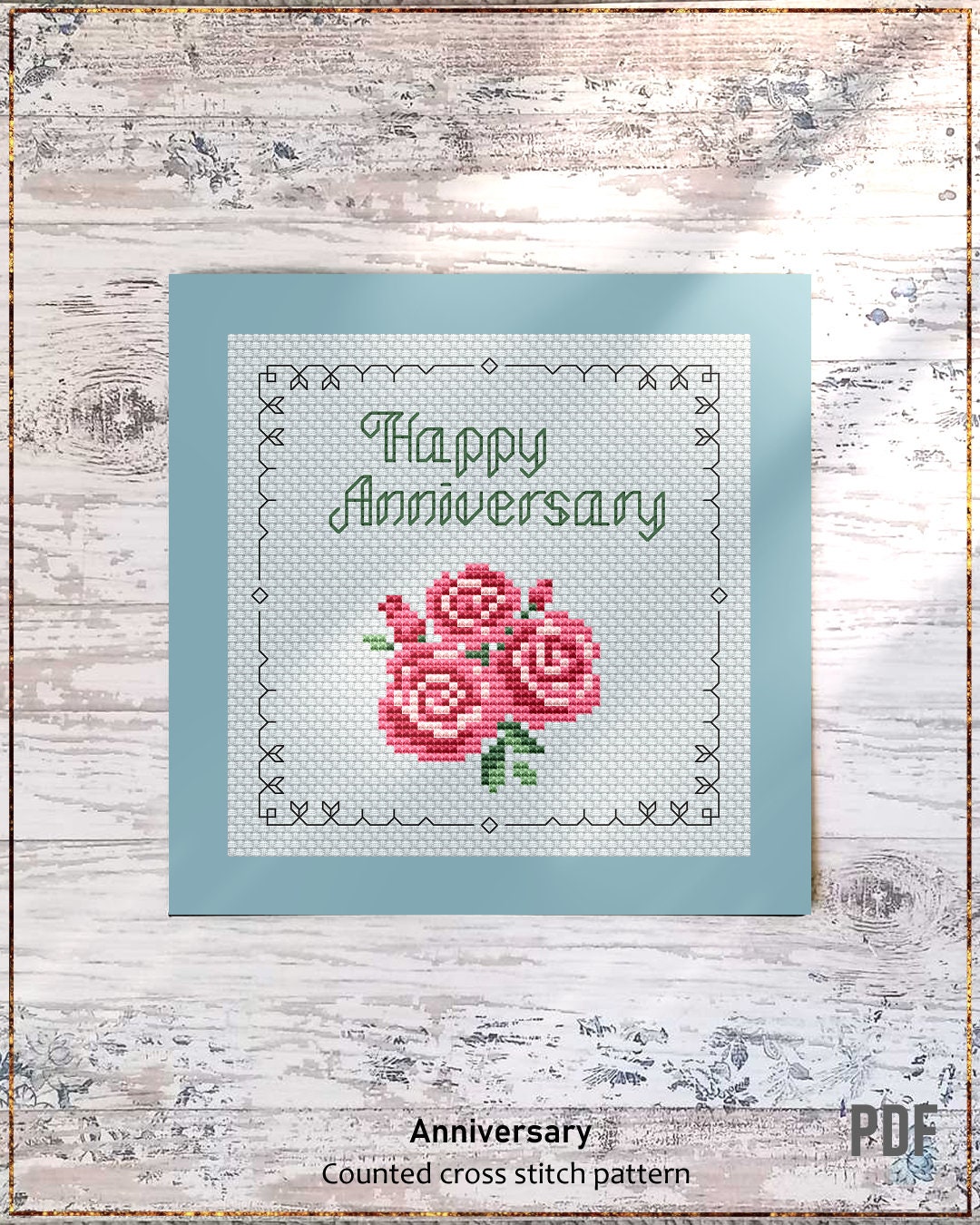 Elegant Anniversary Cross-stitch Pattern for DIY Greeting Card Classy ...