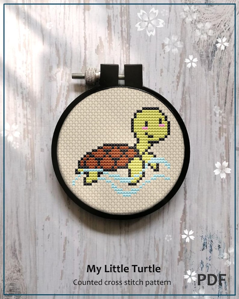 Little Turtle Cross Stitch Pattern, Easy Mini Cute Baby Turtle ...