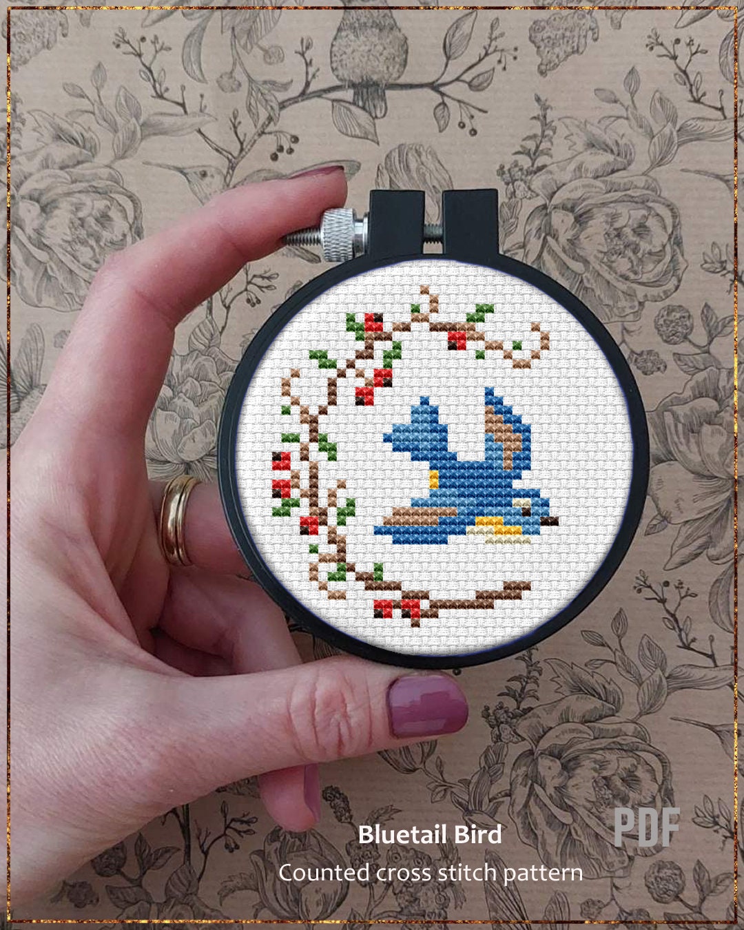 Mini Blue Bird Counted Cross Stitch Pattern Easy Beginner Autumn Design ...