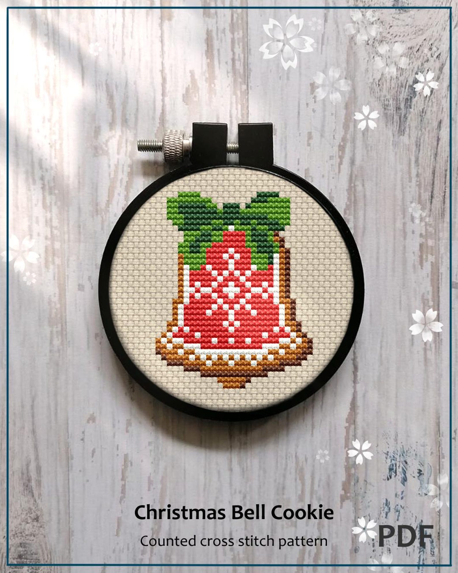 Mini Christmas Cookie Cross Stitch Pattern, Gingerbread Bell Decoration ...
