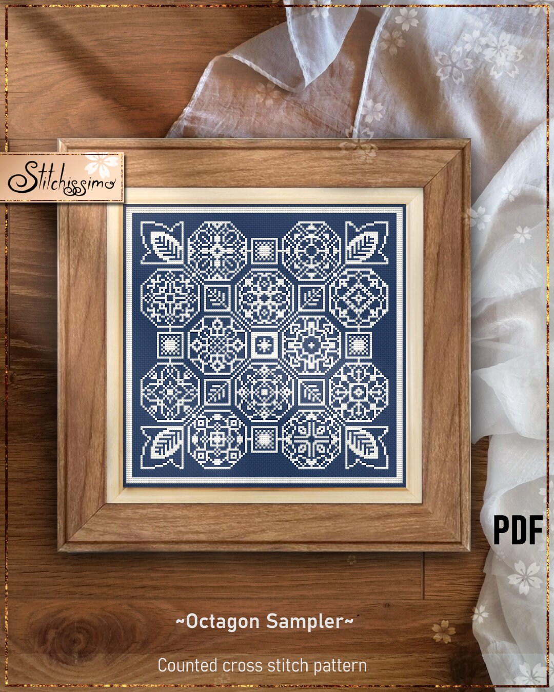 Octagon Sampler Counted Cross Stitch Pattern Tile Embroidery Sampler ...