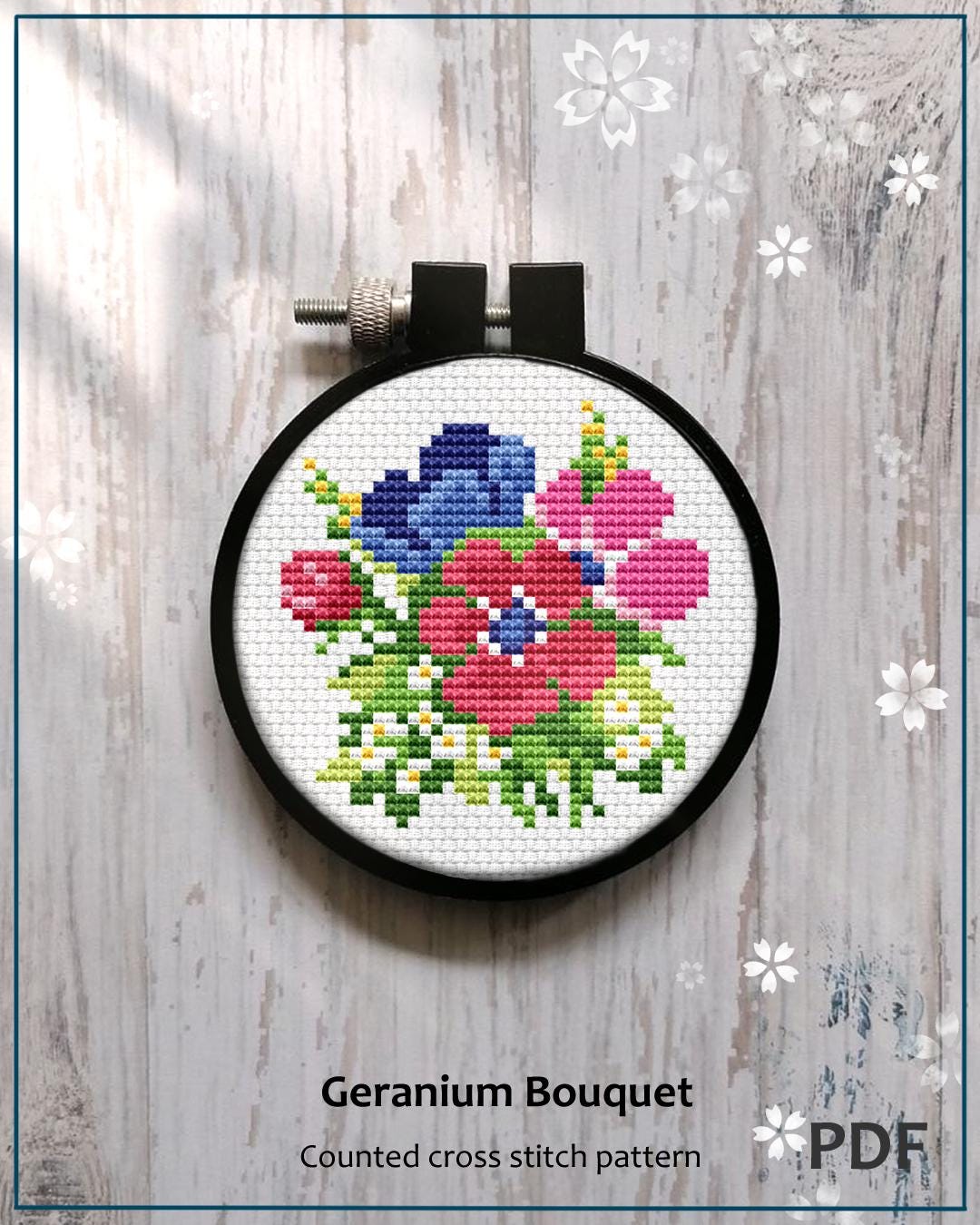 Geranium Bouquet Cross Stitch Pattern, Mini Flowers Decor (PDF) - Etsy
