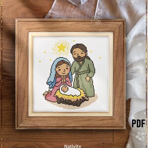 Nativity Scene Cross Stitch Pattern, Kid Style Christmas Wall Art (PDF ...