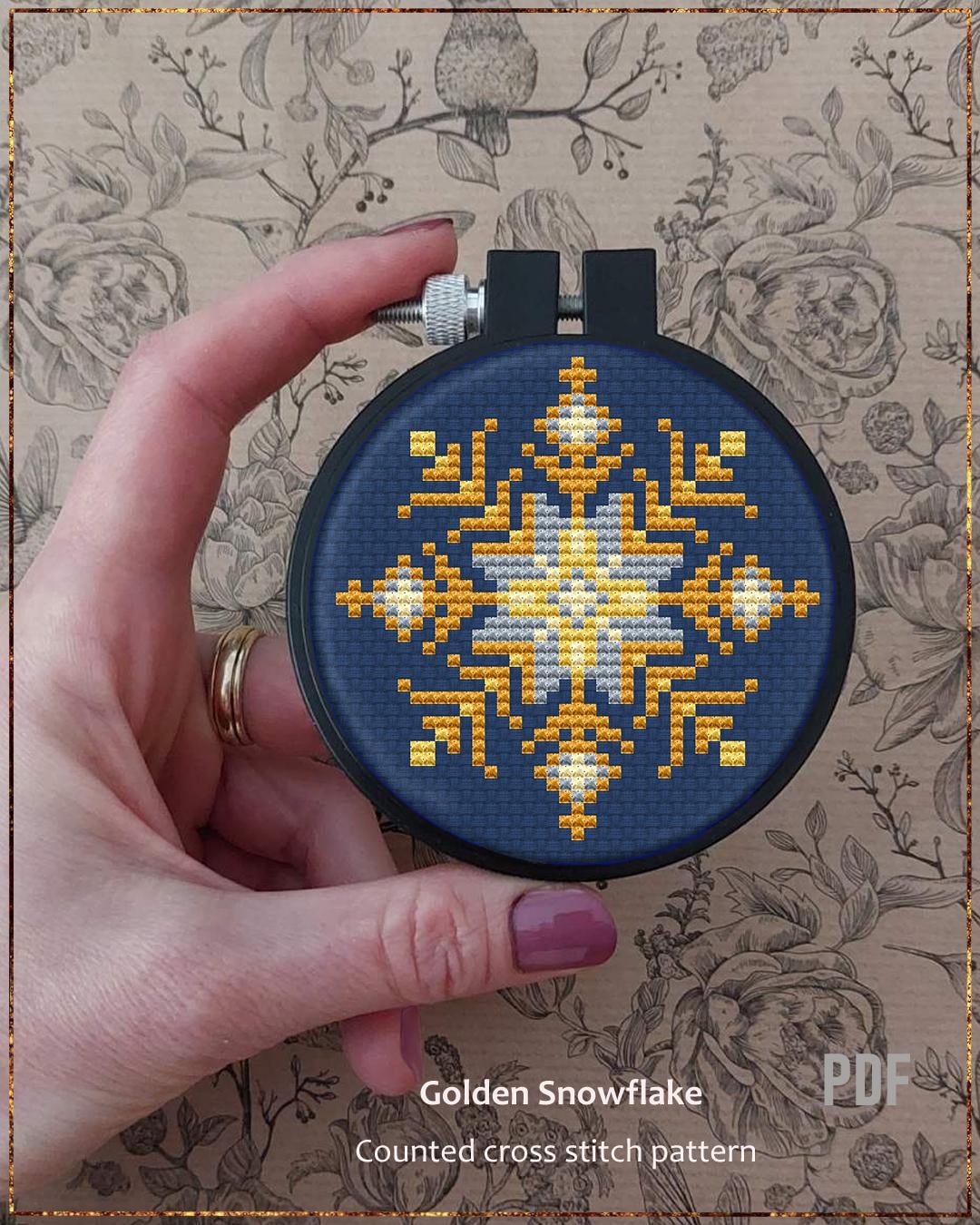 Mini Golden Snowflake Cross Stitch Pattern, Easy Christmas Decoration ...
