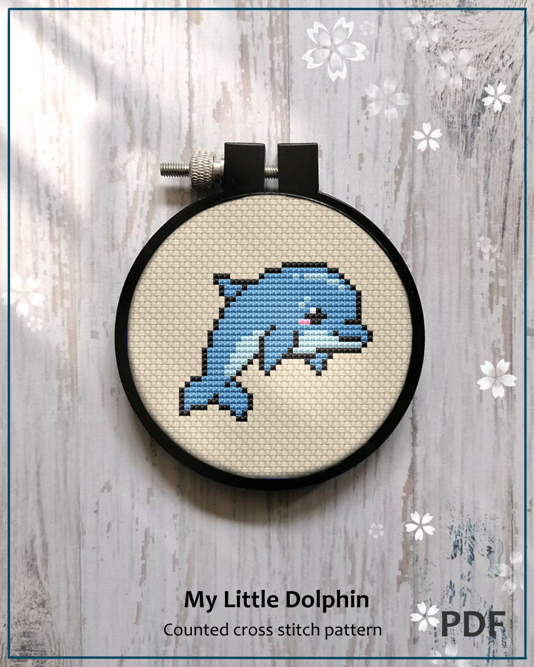 Little Dolphin Cross Stitch Pattern, Cute Mini Blue Dolphin, Beginner ...