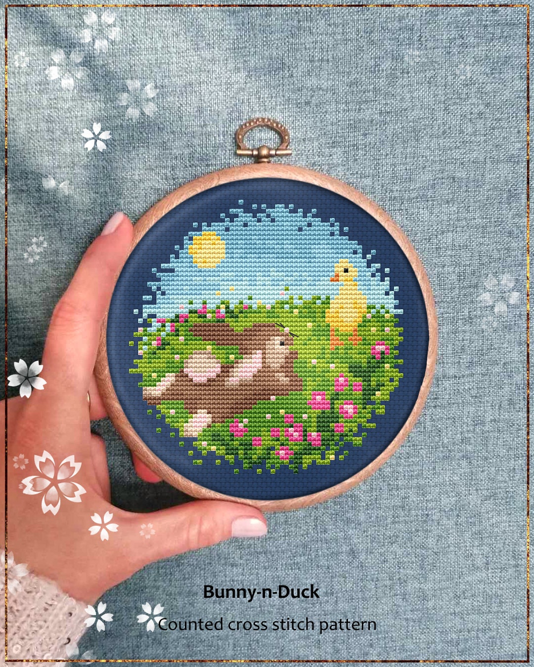 Cute Bunny and Duck Modern Cross Stitch Pattern Spring Summer Flowers ...