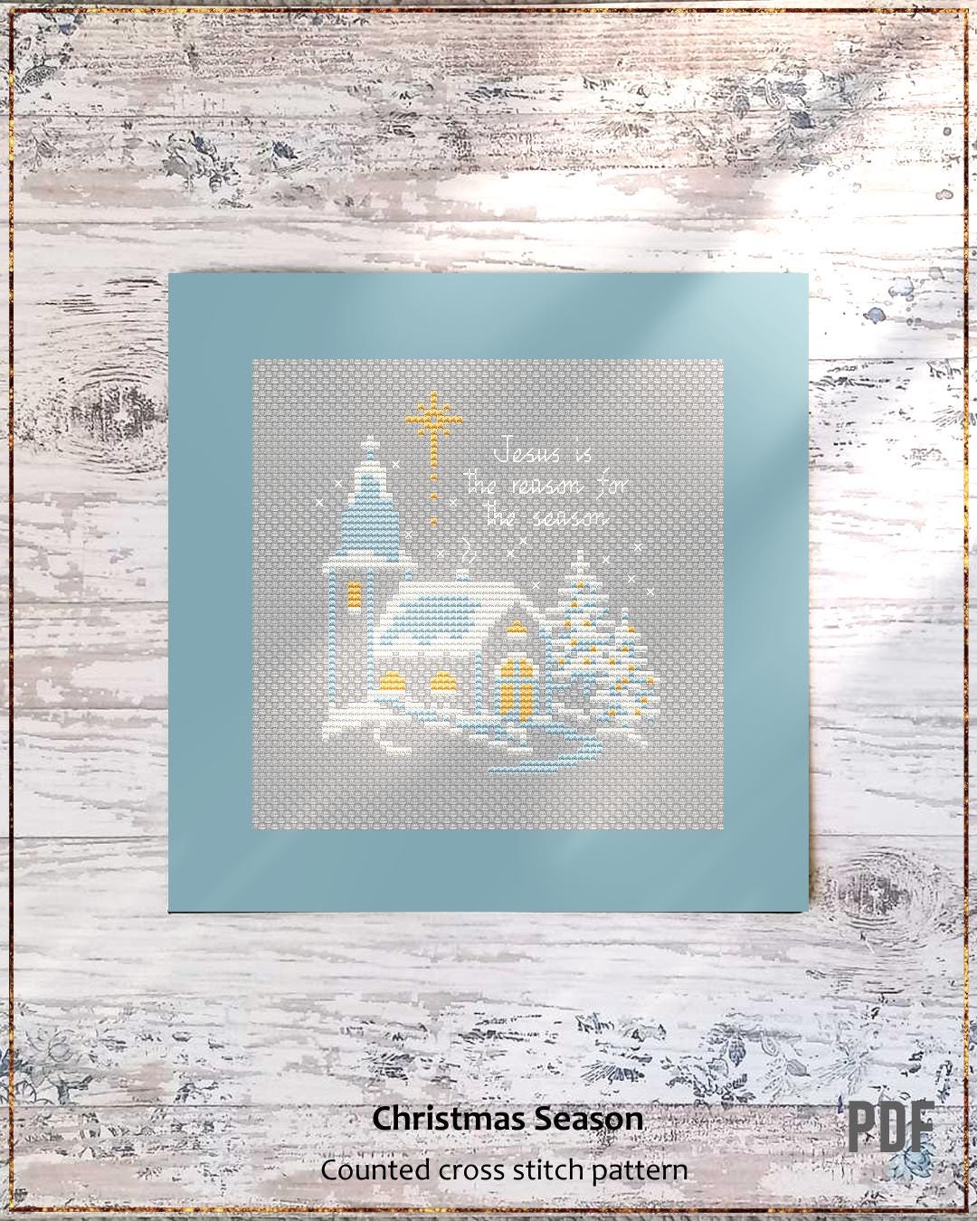 Christmas Cross Stitch Pattern, Reason for the Season, Snowy Landscape ...