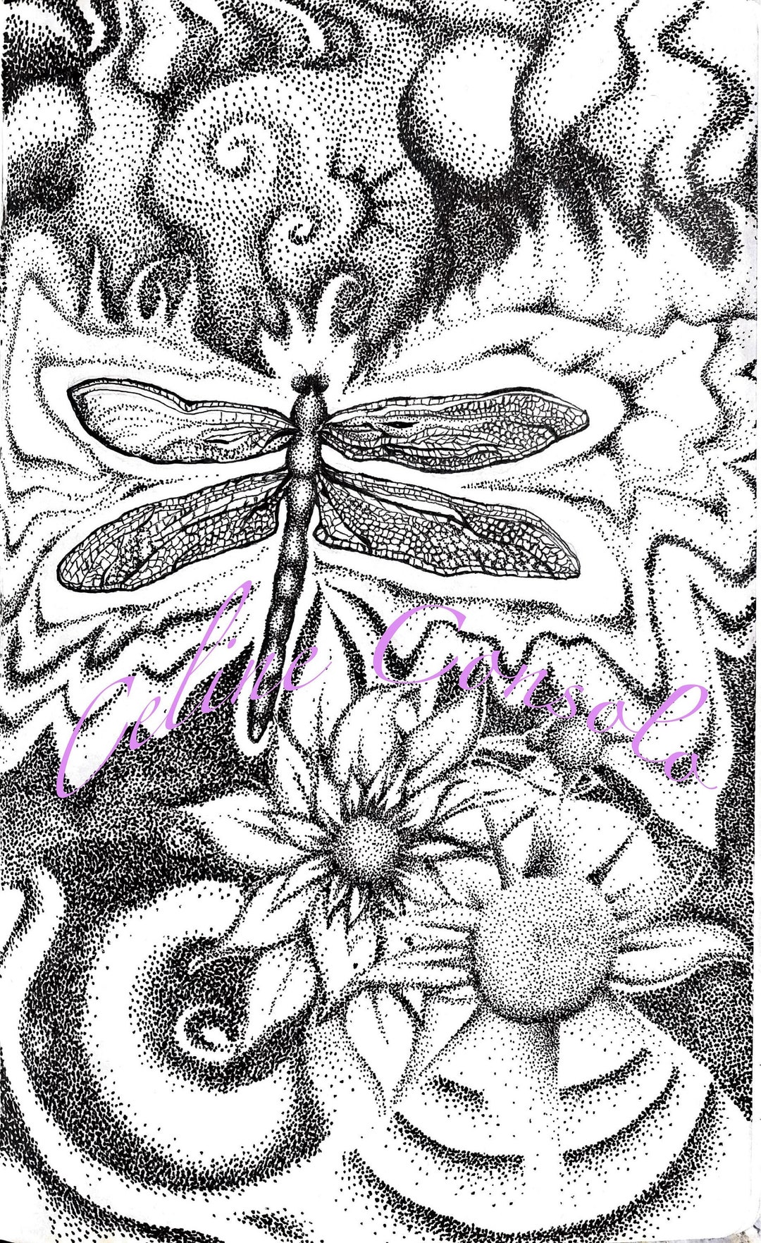 Dragonfly Stipple Print - Etsy
