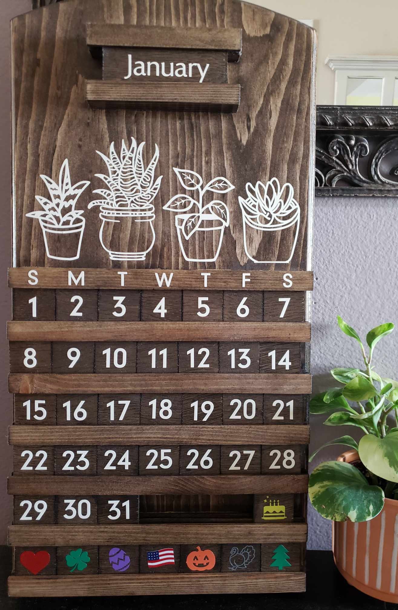 Perpetual Calendar Succulents - Wedding Gift Wood Calendar Housewarming ...