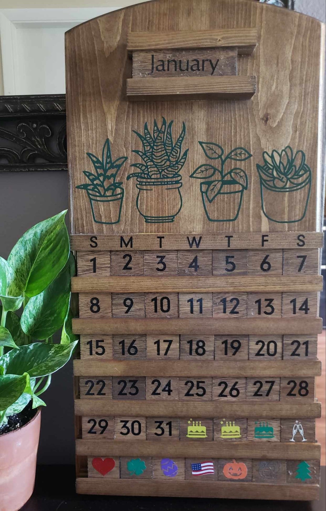 Perpetual Calendar Succulents - Wedding Gift Wood Calendar Housewarming ...