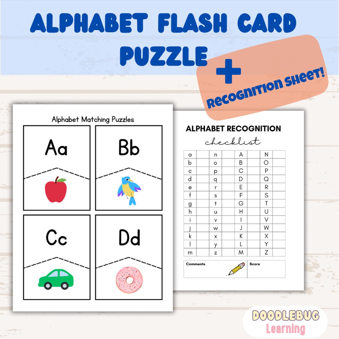 Alphabet Puzzle Flash Cards, Uppercase & Lowercase Letters, Educational ...