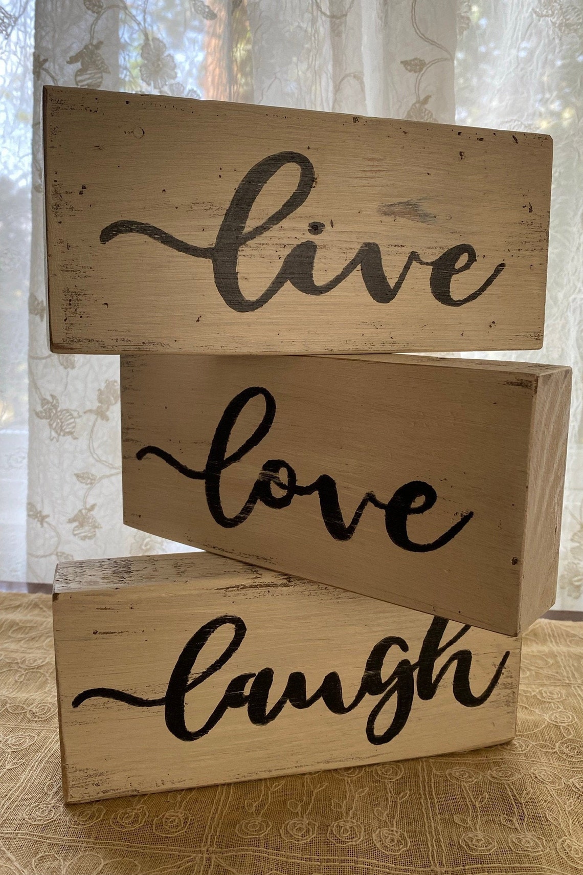 Live Laugh Love Set of 3 Stenciled Wooden Blocks From Reclaimed Pallet ...