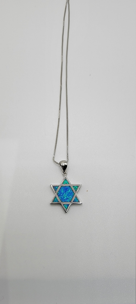 Blue Sterling Silver Star of David Necklace - Etsy