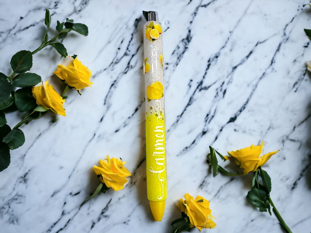 Lemon Pen / Yellow Glitter Pen / Fruit Pen / Lemons / Office Supplies ...