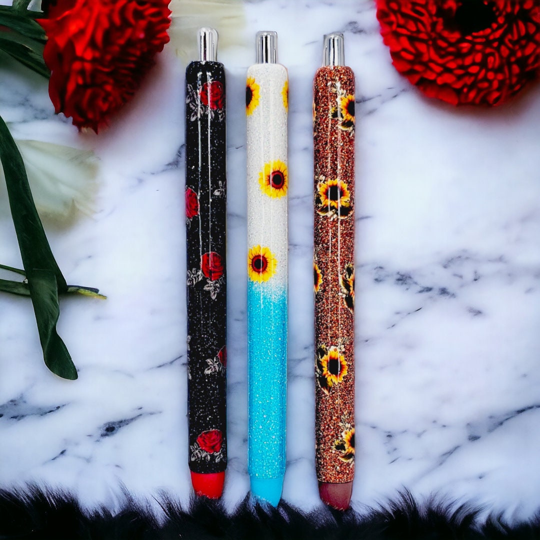 Stylo floral / Stylo à fleurs / Stylo tournesol / Stylo rose ...