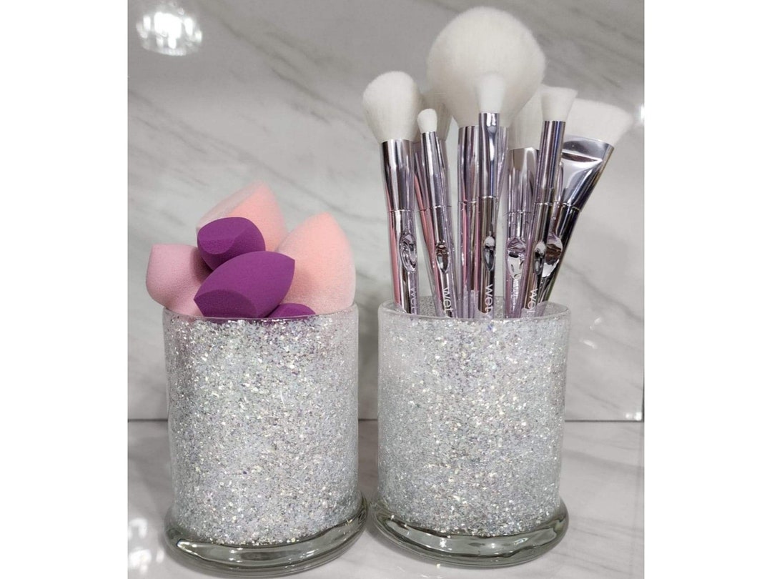 Glitter Glass Containers Holders accessories Makeup Office - Etsy