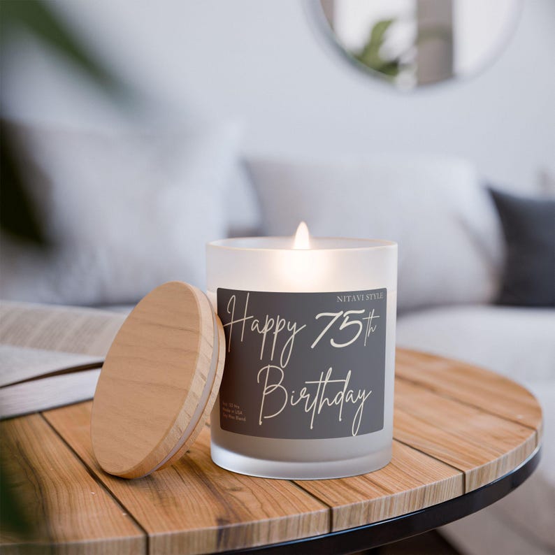 Happy 75th Birthday Frosted Glass Candle, 11oz Scented Soy Candle Gift ...