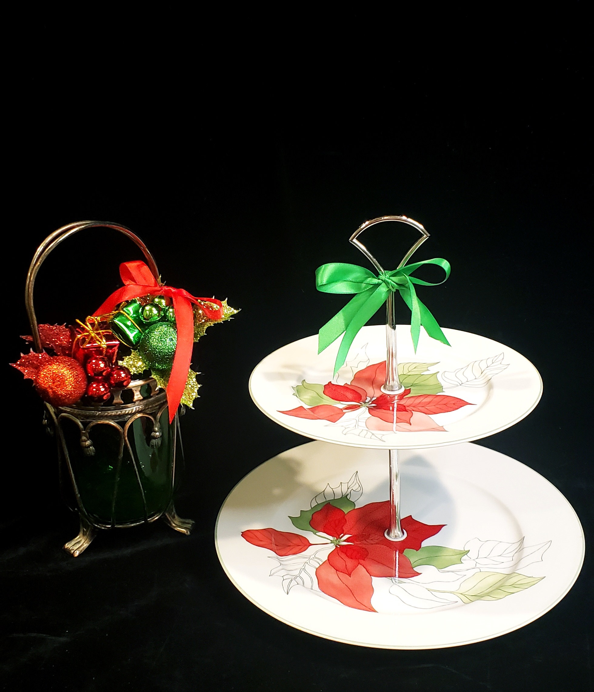 Watercolors Block Spal Portugal POINSETTIA 2-tier Server, Christmas ...