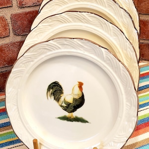 Rustic ITALIAN SALAD or Luncheon PLATES, Cream W/brown Trim, Designed ...