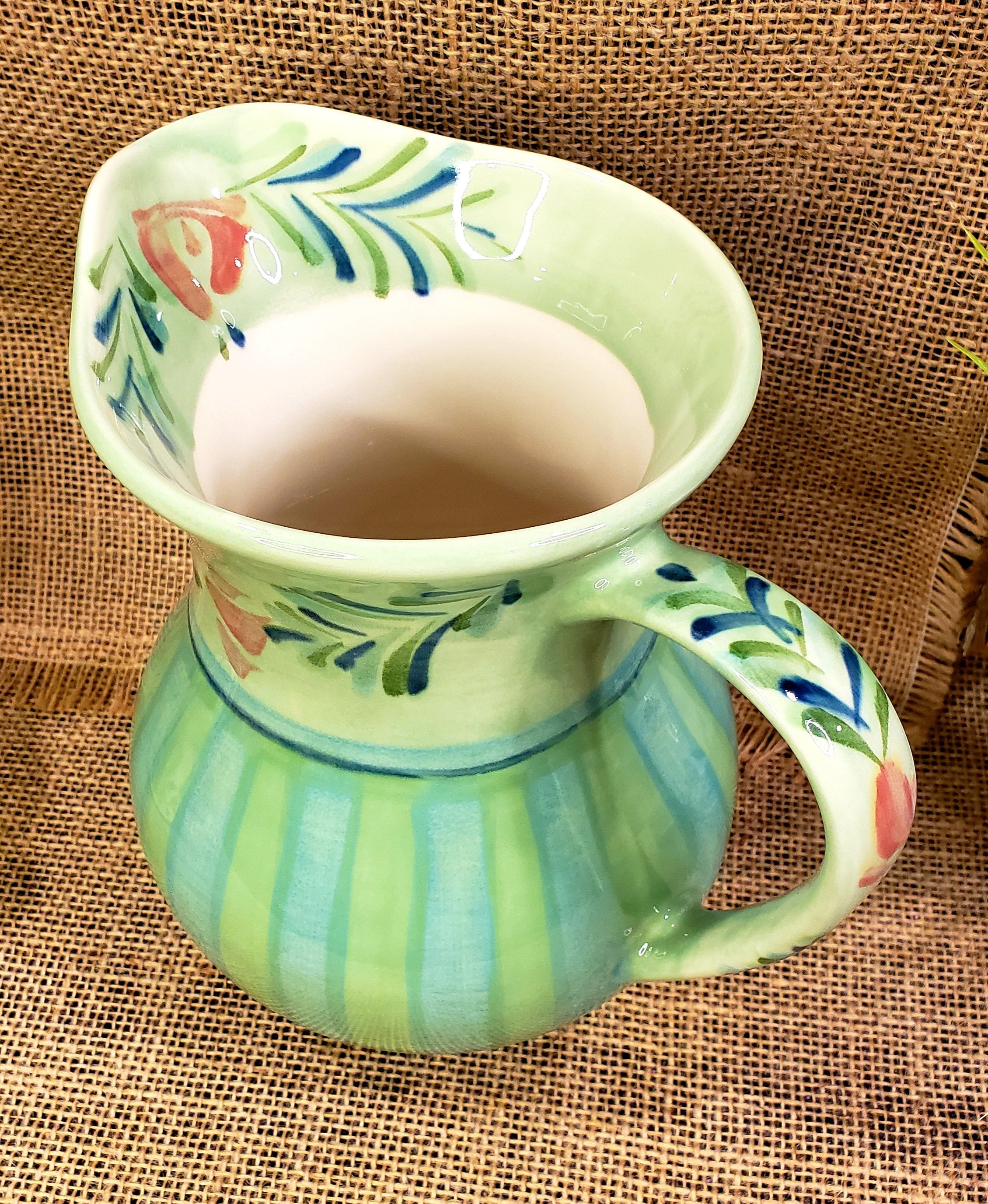 Pottery Pitcher Gail Pittman Hand Painted Boho Green Floral - Etsy