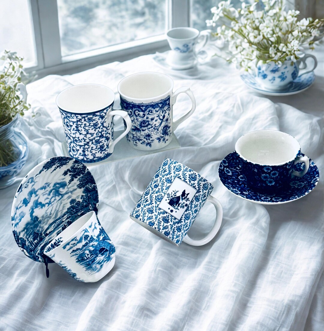 Blue/white Coffee Mugs, Teacups & Saucers ~ Mix and Match ~ Burleigh ...