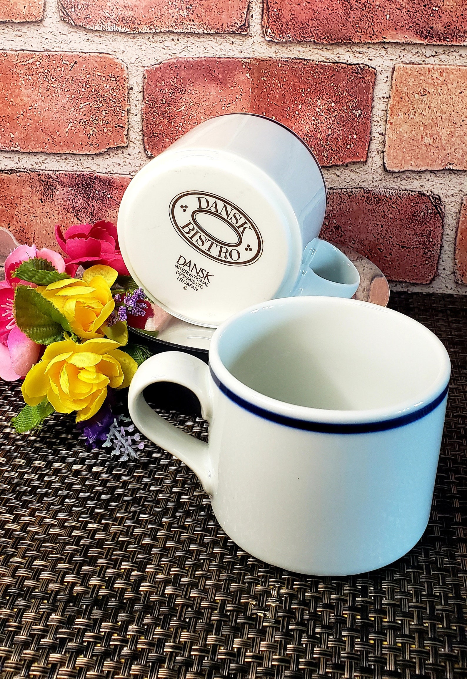 DANSK BISTRO Flat Cups, Set of 2, Danish Modern Nautical Design, Crisp ...