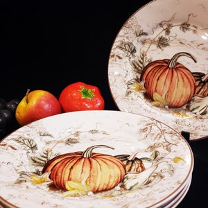 WILLIAMS SONOMA Plymouth PUMPKIN Salad Plates, Set of 4, Thanksgiving ...