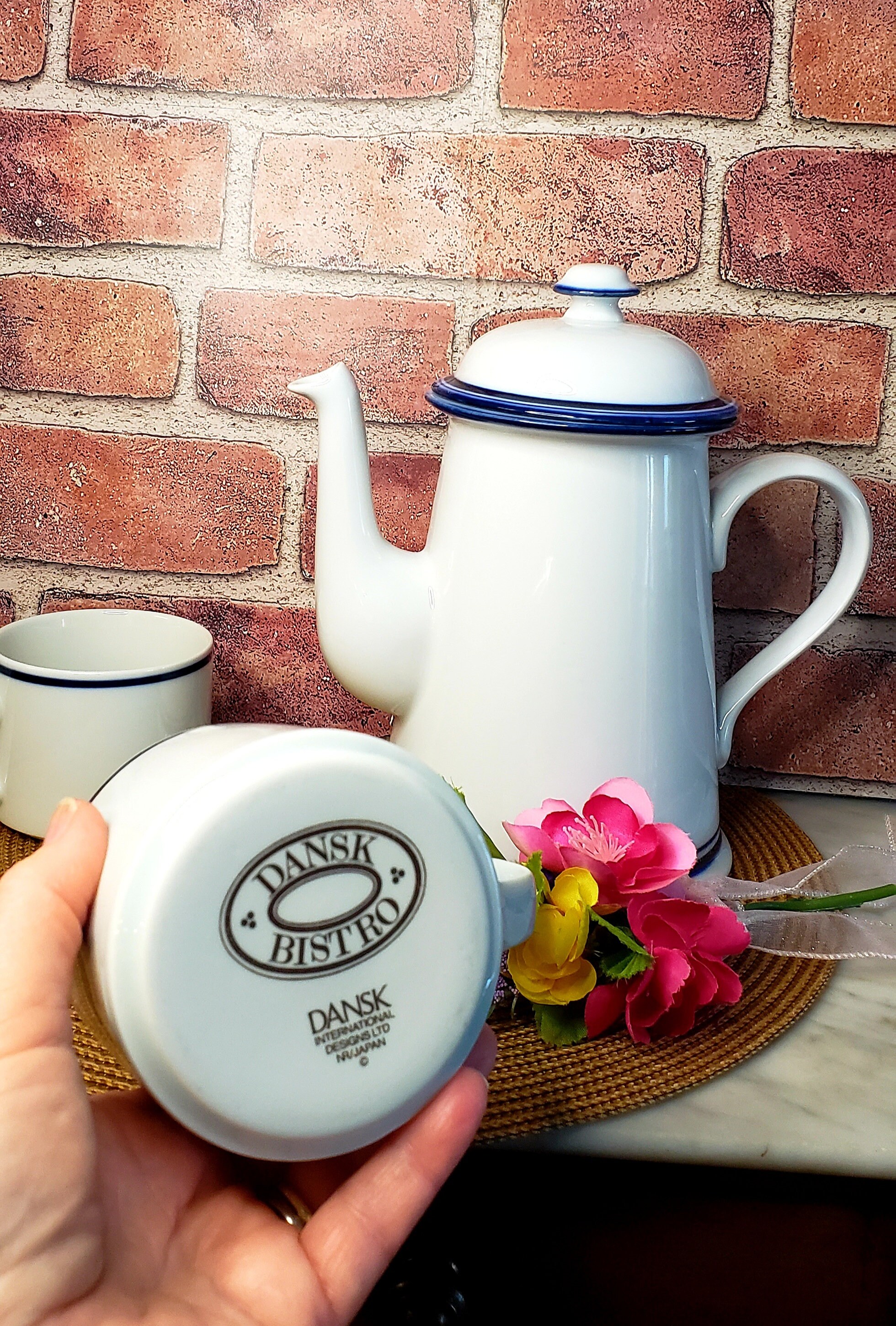 DANSK BISTRO Flat Cups, Set of 2, Danish Modern Nautical Design, Crisp ...