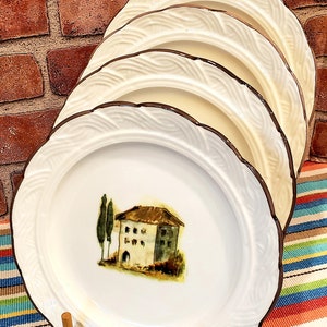 Rustic ITALIAN SALAD or Luncheon PLATES, Cream W/brown Trim, Designed ...
