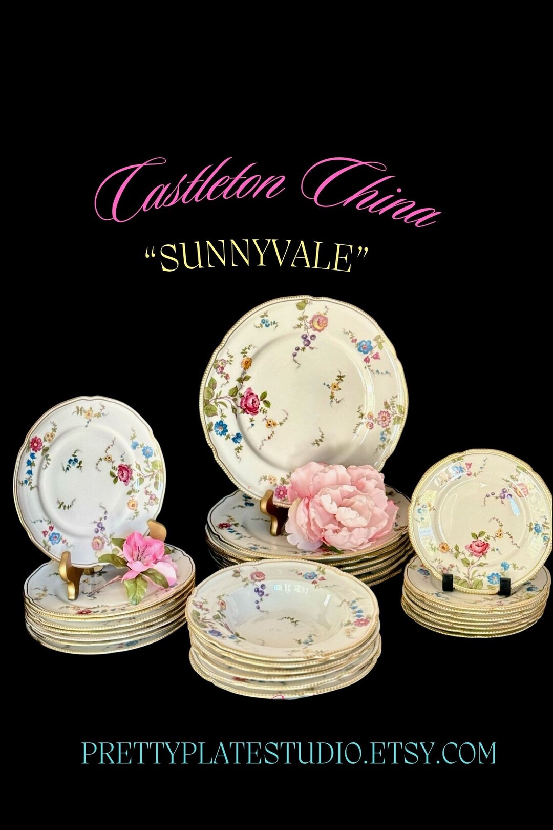 Vintage Castleton China Sunnyvale: Cream Floral, Gold Pearl Border, USA ...