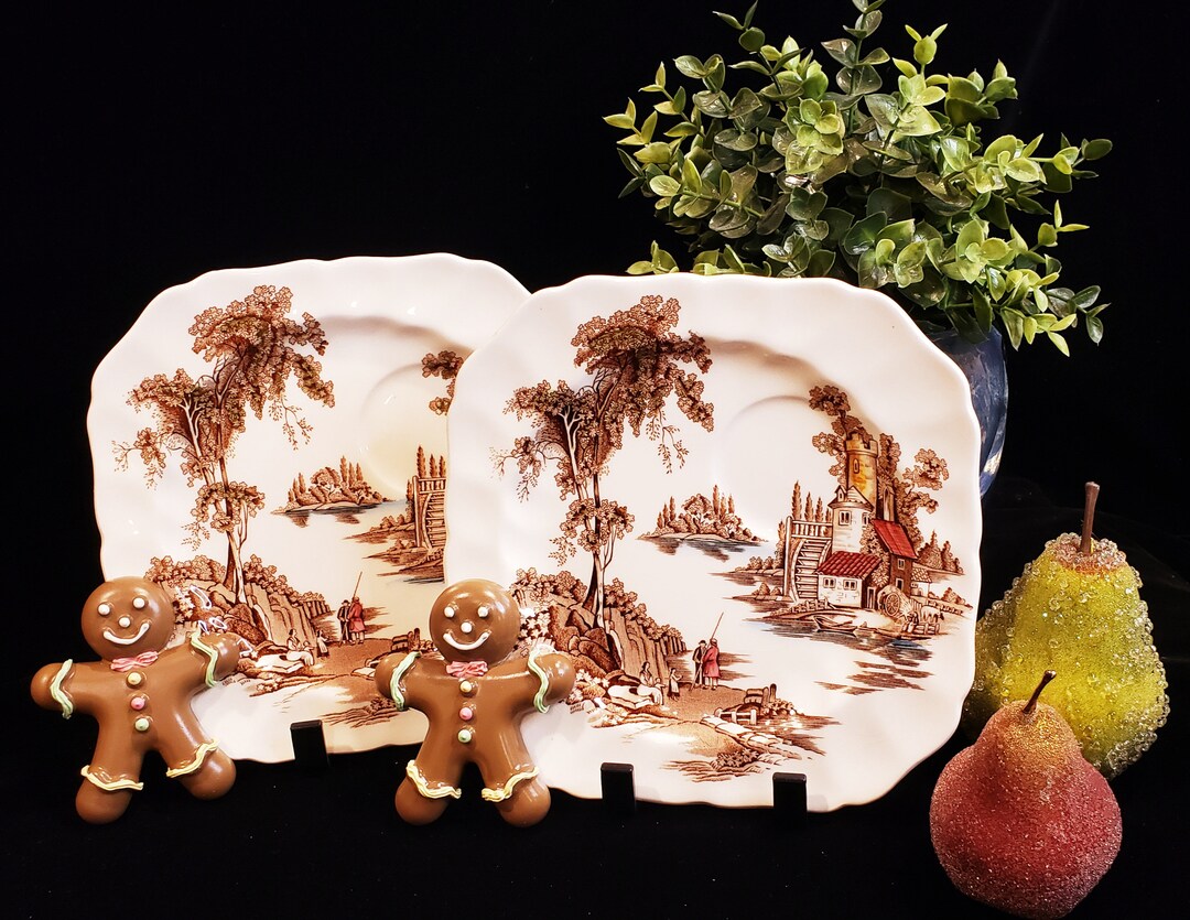 Johnson Brothers, the Old Mill, 2 Square Scallop Snack Plates ...