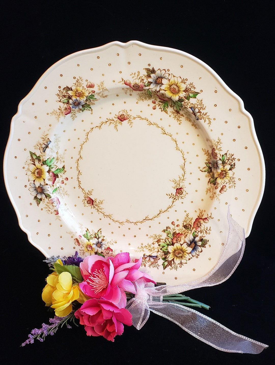 Ducal CROWN WARE, DEVON Dinner Plate, Floral Transferware, Gadroon ...
