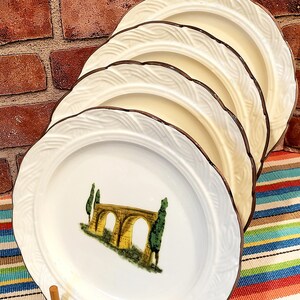 Rustic ITALIAN SALAD or Luncheon PLATES, Cream W/brown Trim, Designed ...