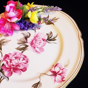CASTLETON China PEONY PLATE, Pink & Olive Green, Scalloped Gold Pearl ...