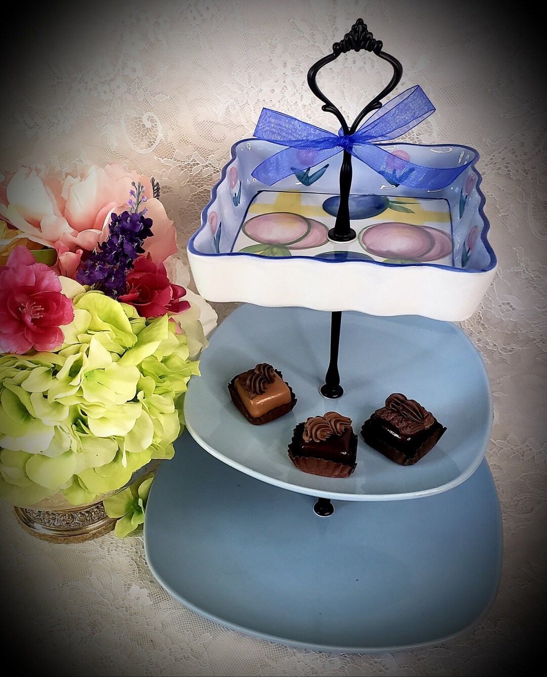 3-tier Baby Blue Mid-century Modern Cake Stand With Cynthia Rowley ...