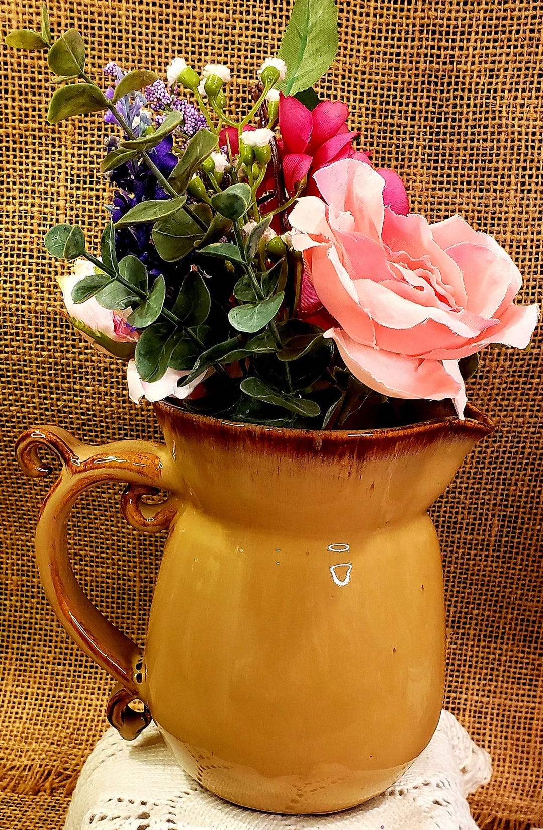 BOHO POTTERY PITCHER or Flower Vase, Milk Jug, Light Golden Brown ...