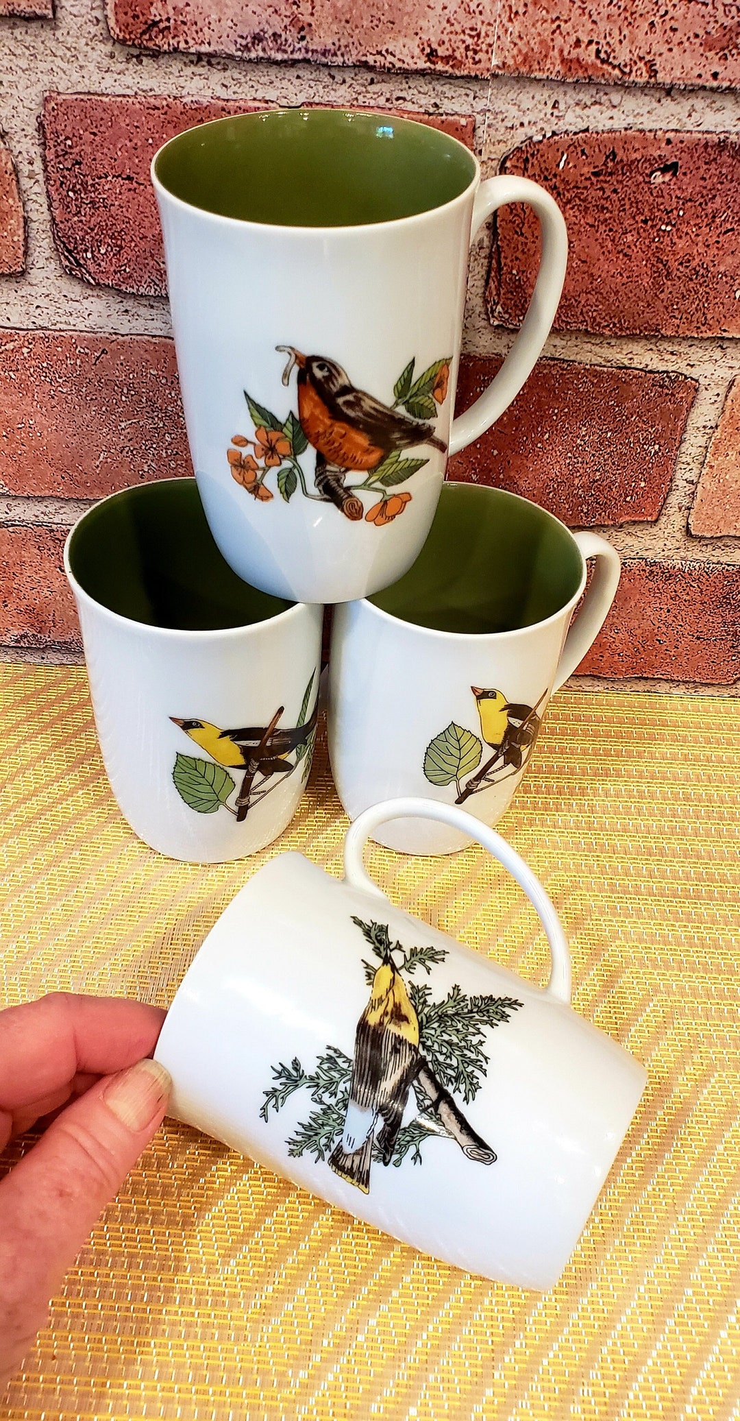 FITZ & FLOYD BIRD Collector Series, Bone China Tall Coffee or Tea Mugs ...