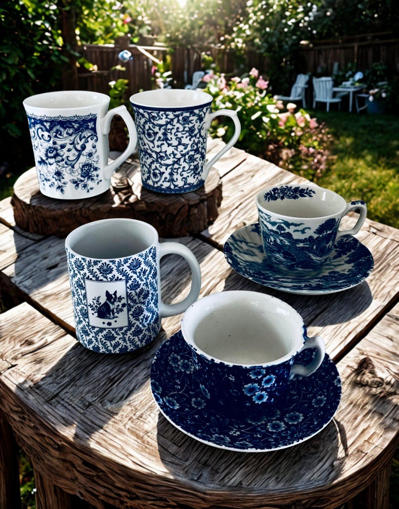 Blue/white Coffee Mugs, Teacups & Saucers ~ Mix and Match ~ Burleigh ...