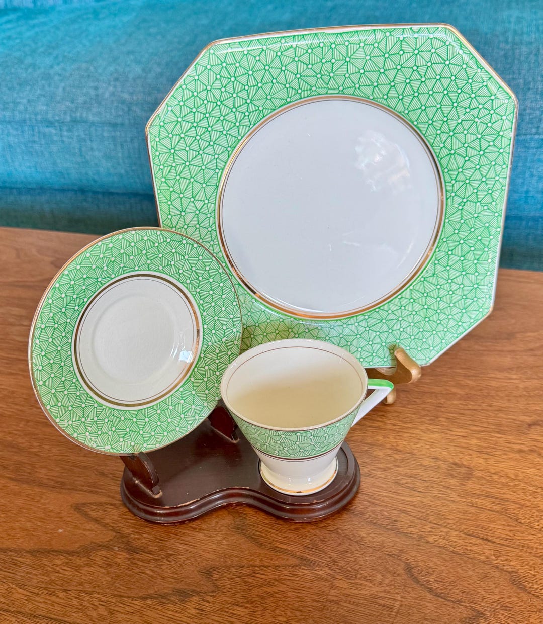 Mayfair Palissy Dessert Set: Art Deco Green Bone China Trio - Etsy