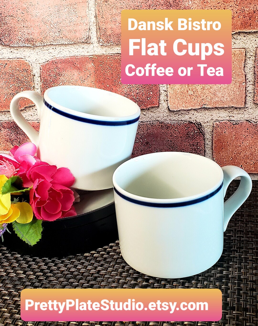 DANSK BISTRO Flat Cups, Set of 2, Danish Modern Nautical Design, Crisp ...