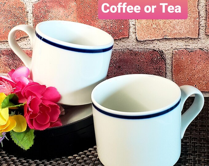 DANSK BISTRO Flat Cups, Set of 2, Danish Modern Nautical Design, Crisp ...