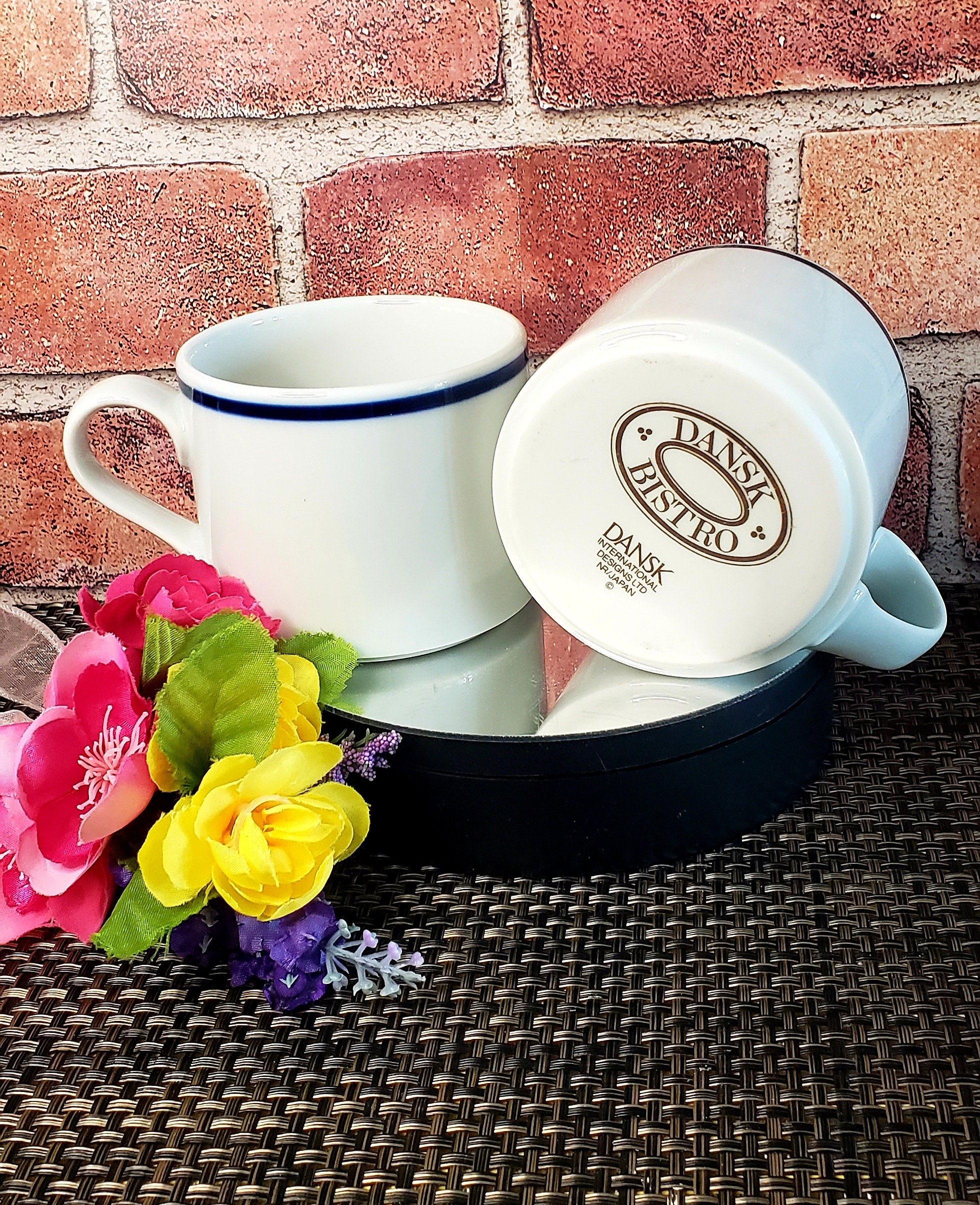 DANSK BISTRO Flat Cups, Set of 2, Danish Modern Nautical Design, Crisp ...