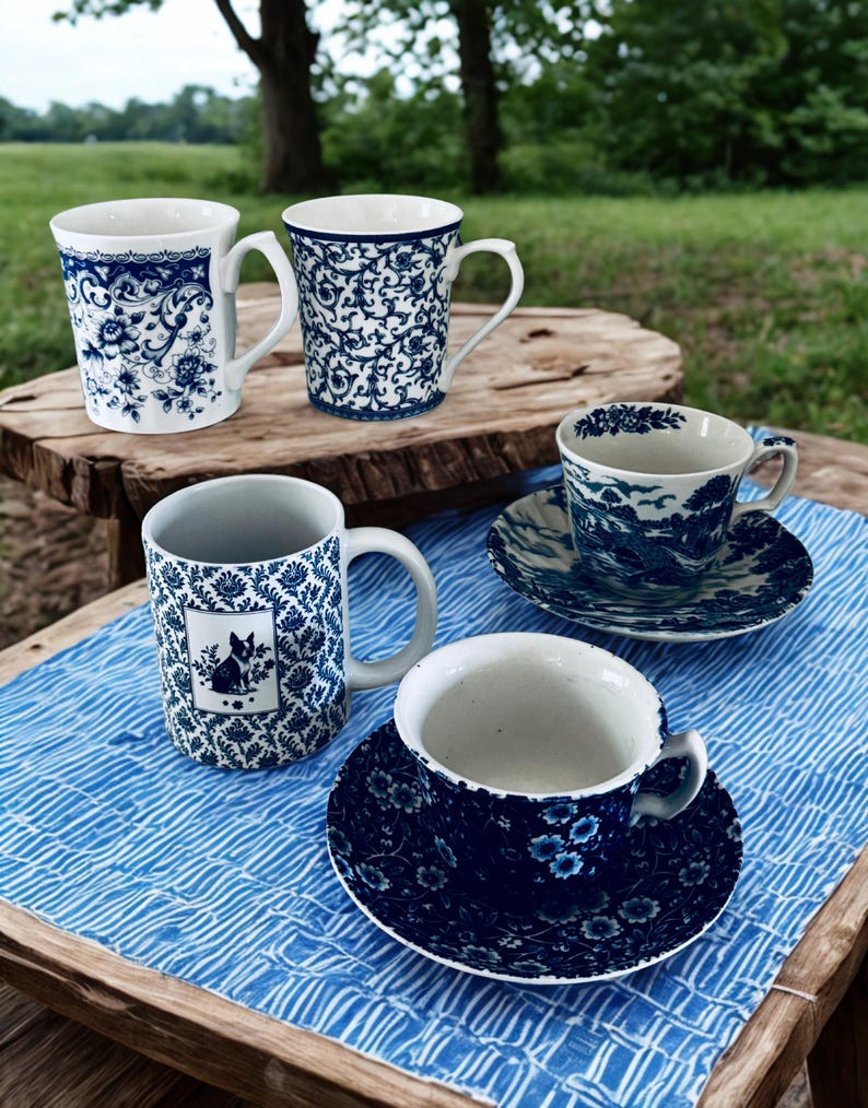 Blue/white Coffee Mugs, Teacups & Saucers ~ Mix and Match ~ Burleigh ...