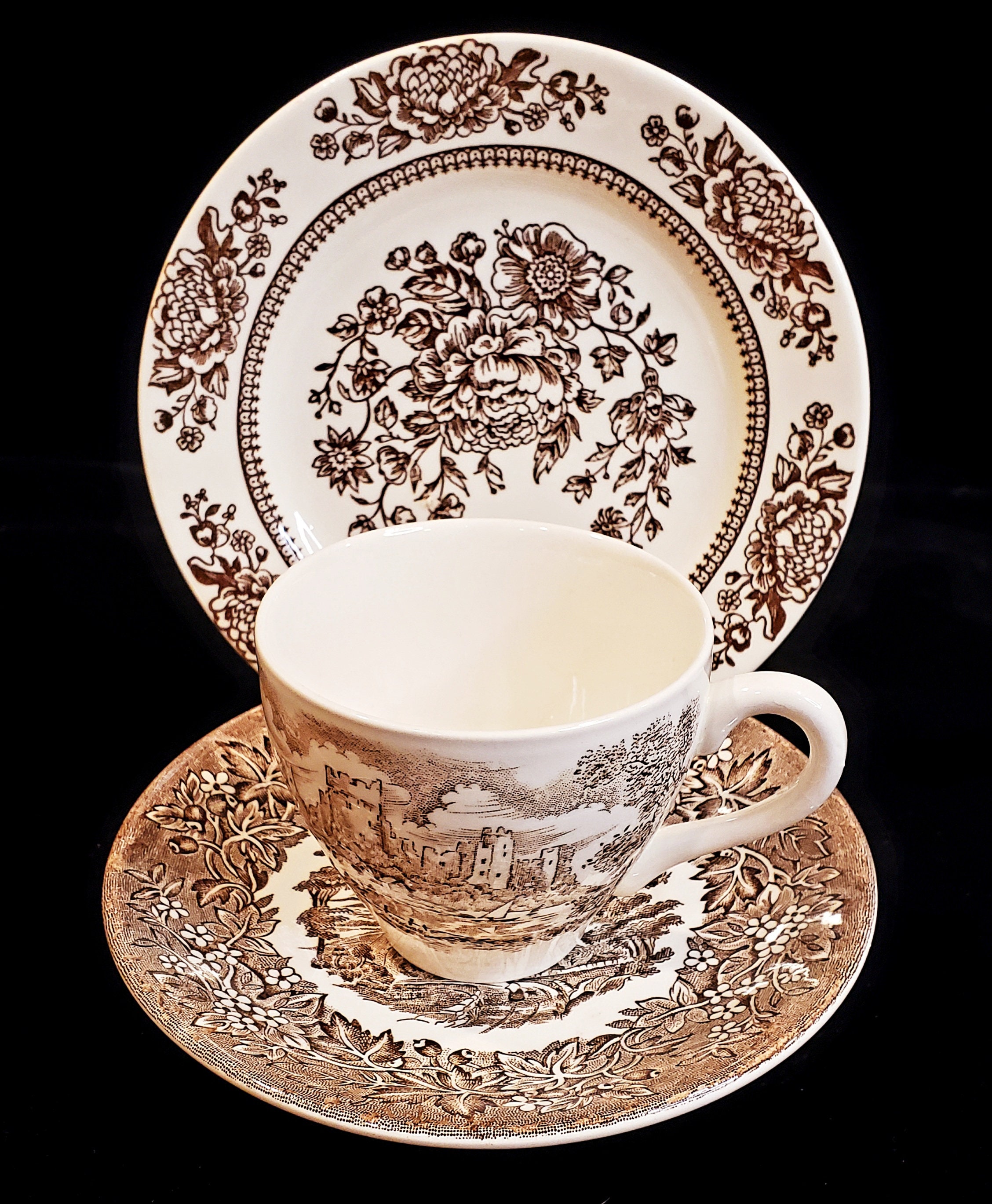 Mismatch Brown Trio: Staffordshire Hand Engraved Saucer - Etsy